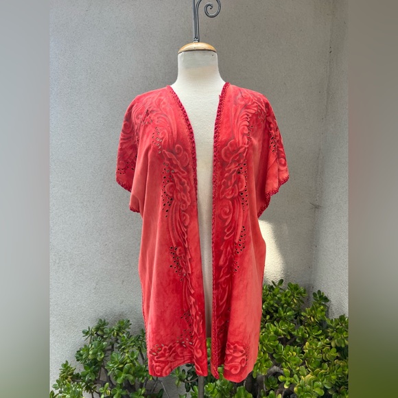 unbranded | Other | Vintage Suede Rust Orange Vest Art To Wear Floral ...